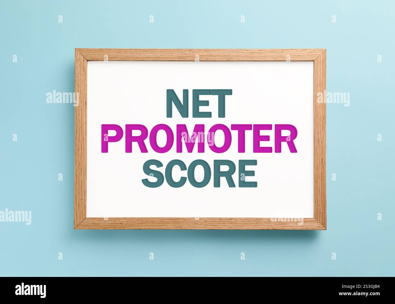 Board with Net Promoter Score (NPS) on light blue background. Customer ...