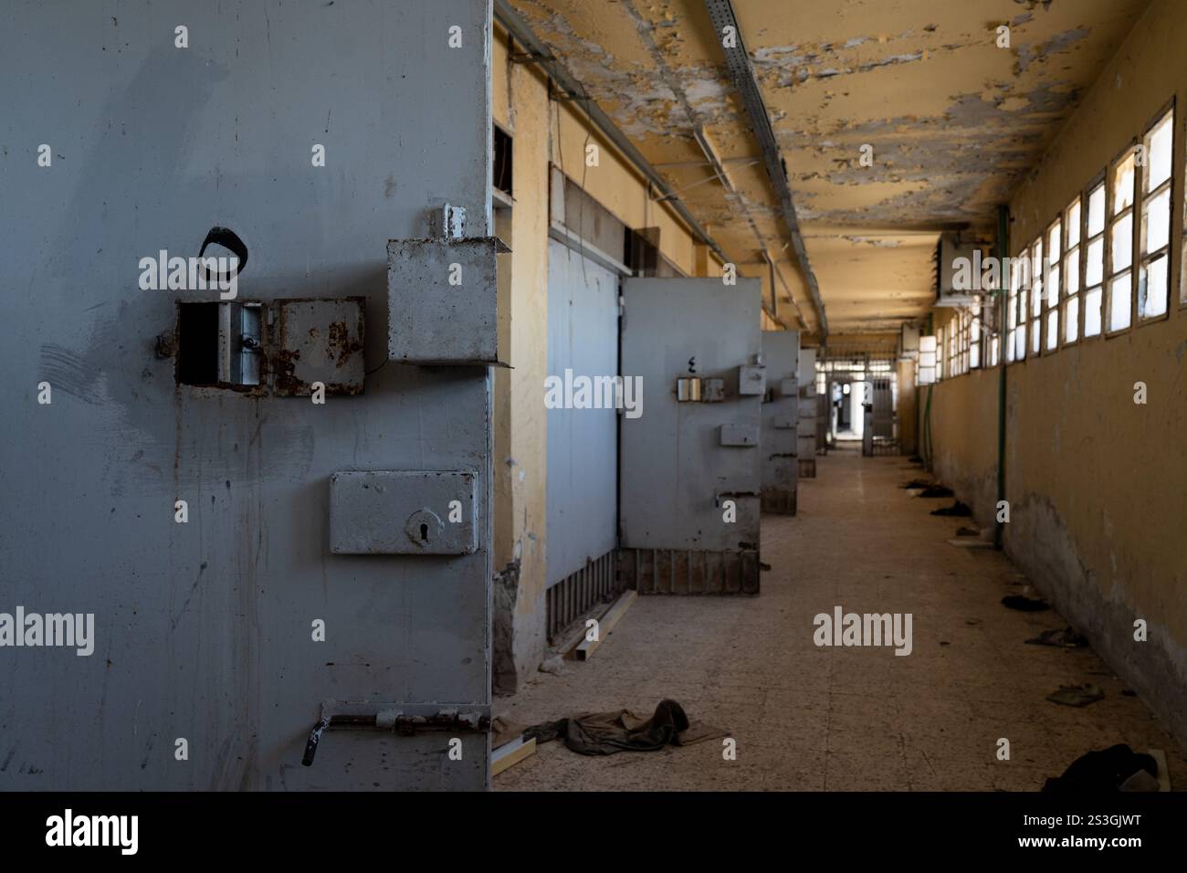 Syria. 7th Jan, 2025. Cell doors are seen unlocked in Sednaya Prison ...