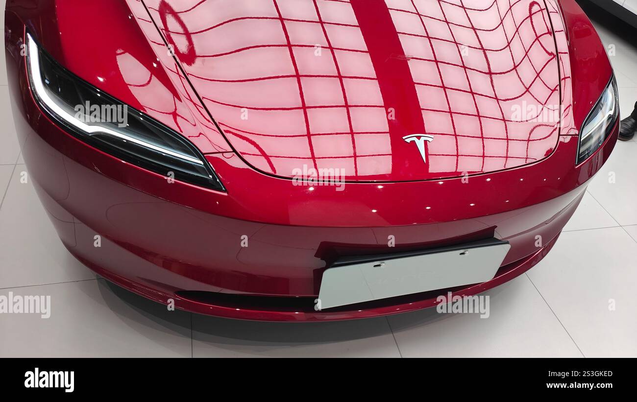 SHANGHAI, CHINA - JANUARY 9, 2025 - A Tesla new energy electric vehicle ...