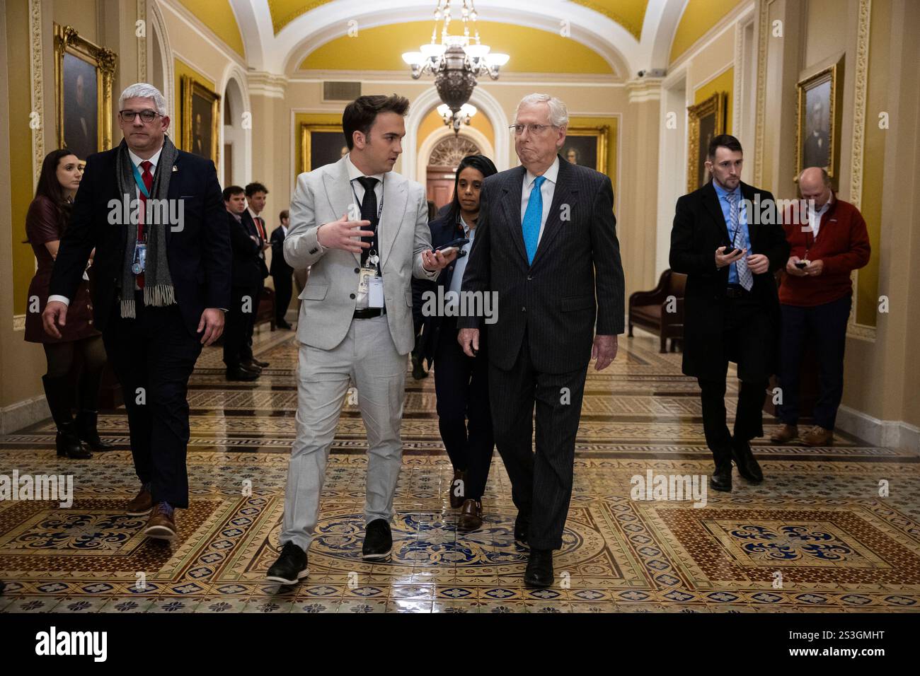 Sen. Mitch McConnell (R-Ky.) walks to a vote at the U.S. Capitol Jan. 9 ...