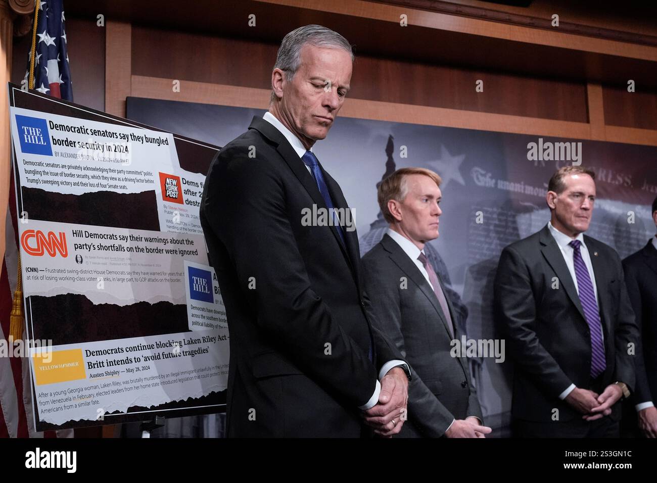 From left, Senate Majority Leader John Thune, R-S.D., Sen. James ...