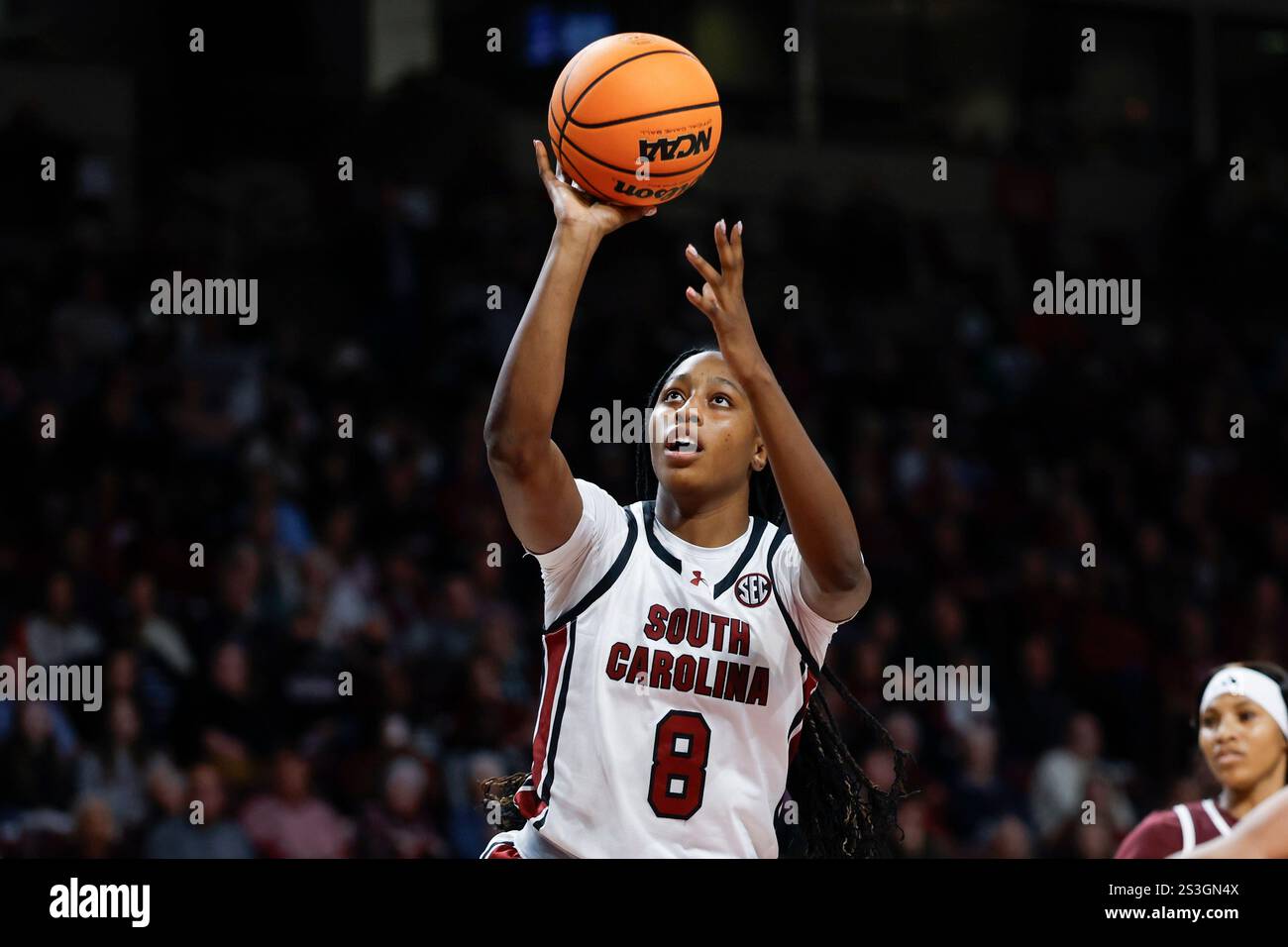 South Carolina forward Joyce Edwards shoots during the first half of an ...