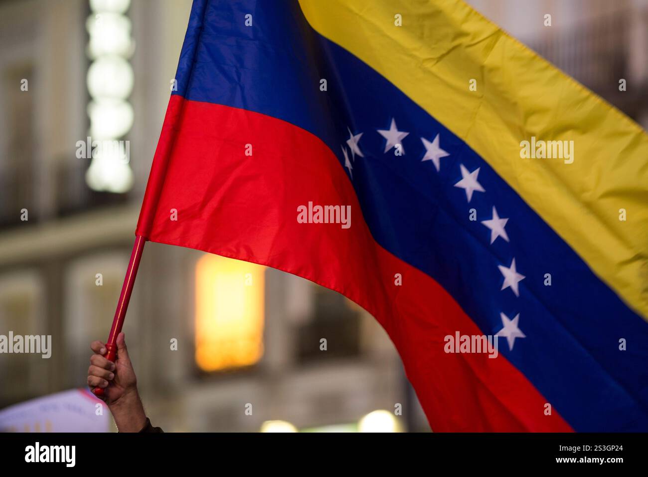 Madrid, Spain. 09th Jan, 2025. A man from the Venezuelan community ...