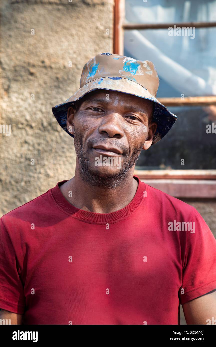 african village, portrait single smiling african man, mid adult in ...