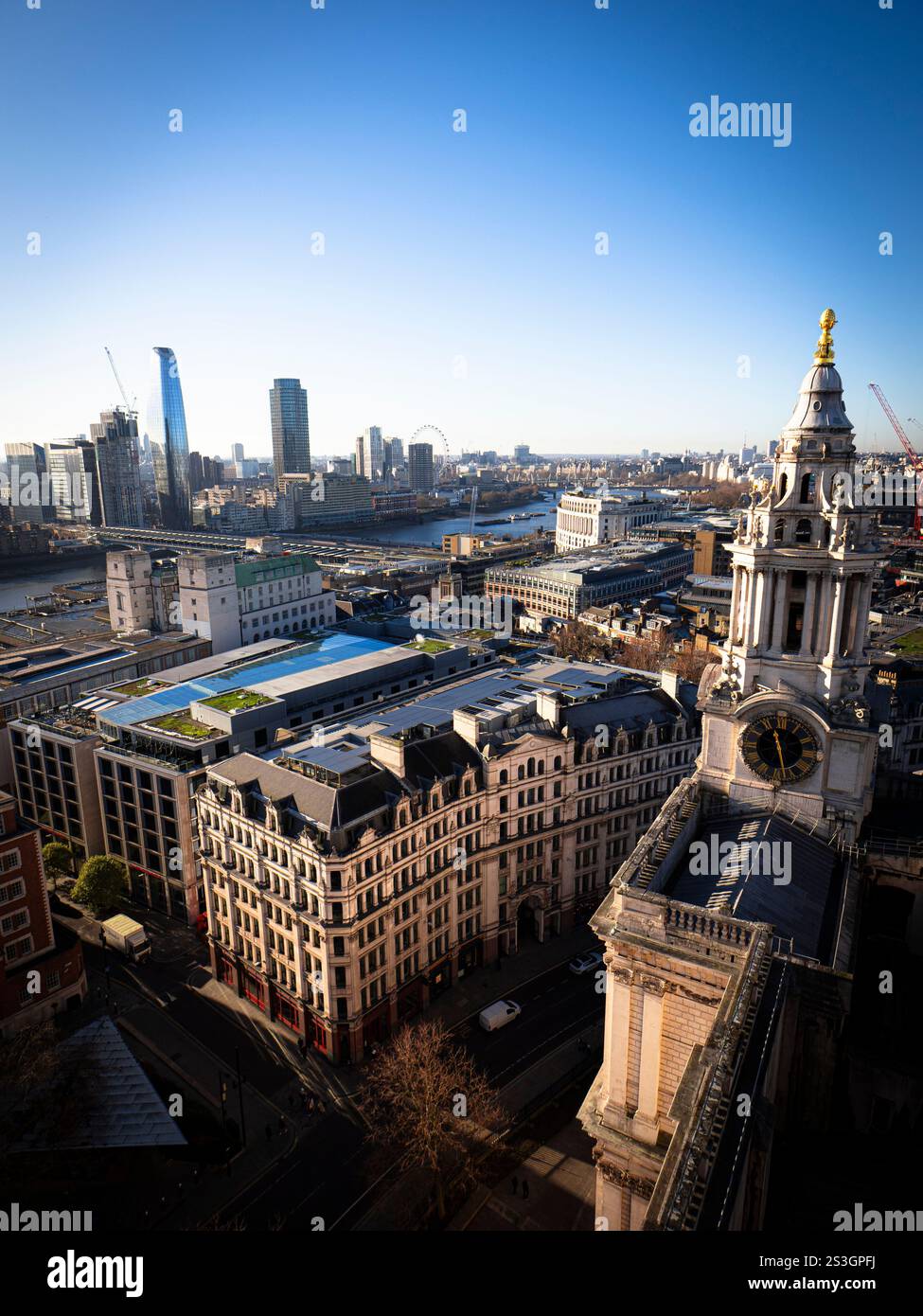 The Bell Tower, St Pauls Cathedral, with view of London, England, UK ...