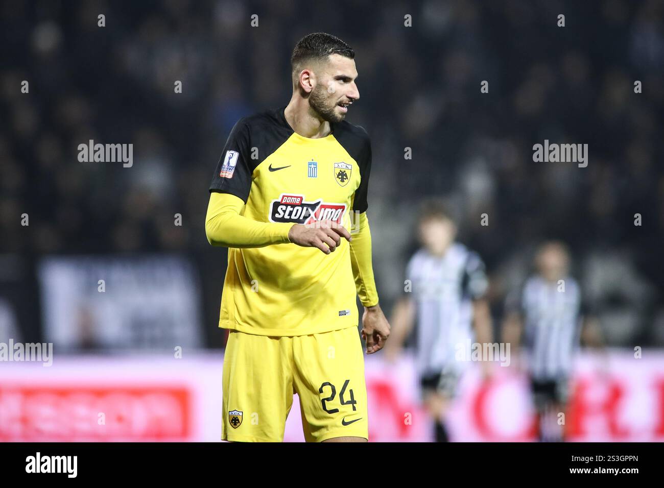 Thessaloniki, Greece. 9th Jan, 2025. AEK's Gerasimos Mitoglou during a ...