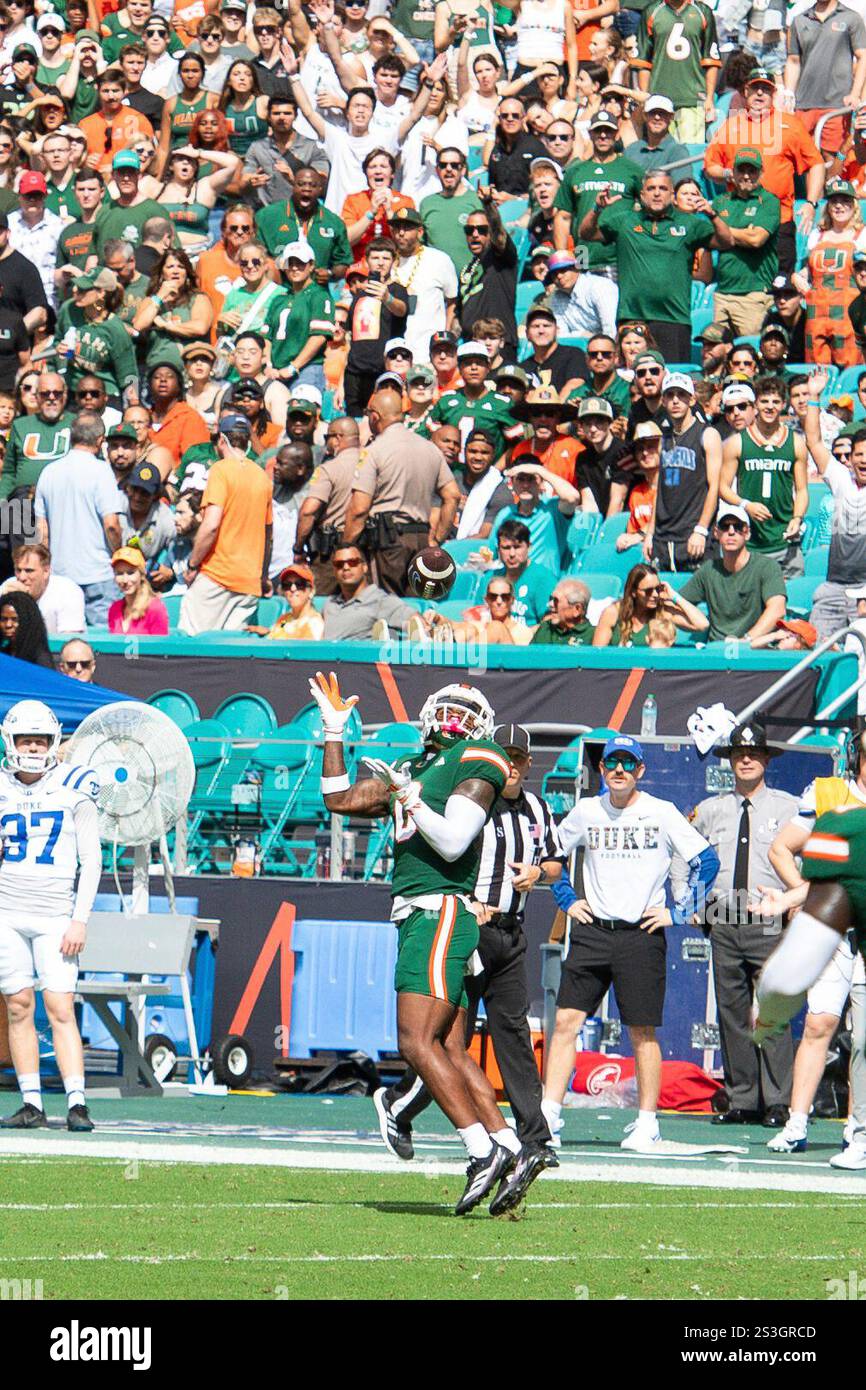 Miami defensive back Mishael Powell (0) makes an interception during an ...