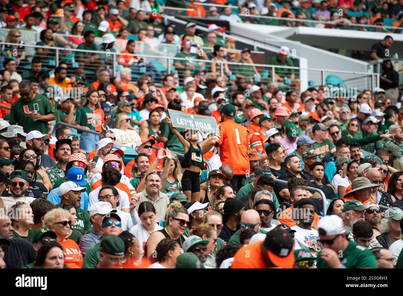 General view of University of Miami fans in the crowd during an NCAA ...