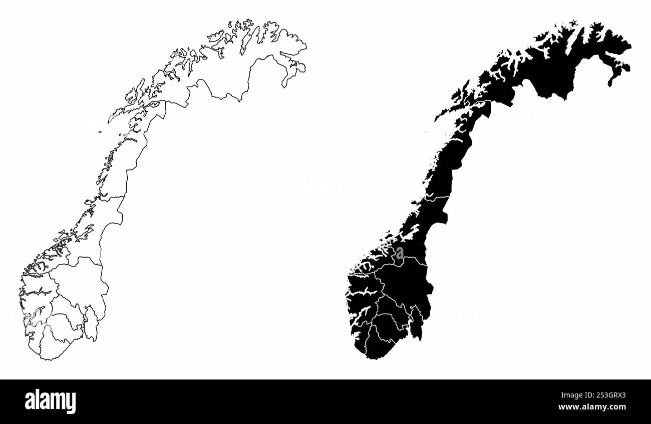 The black and white administrative maps of Norway Stock Vector Image ...