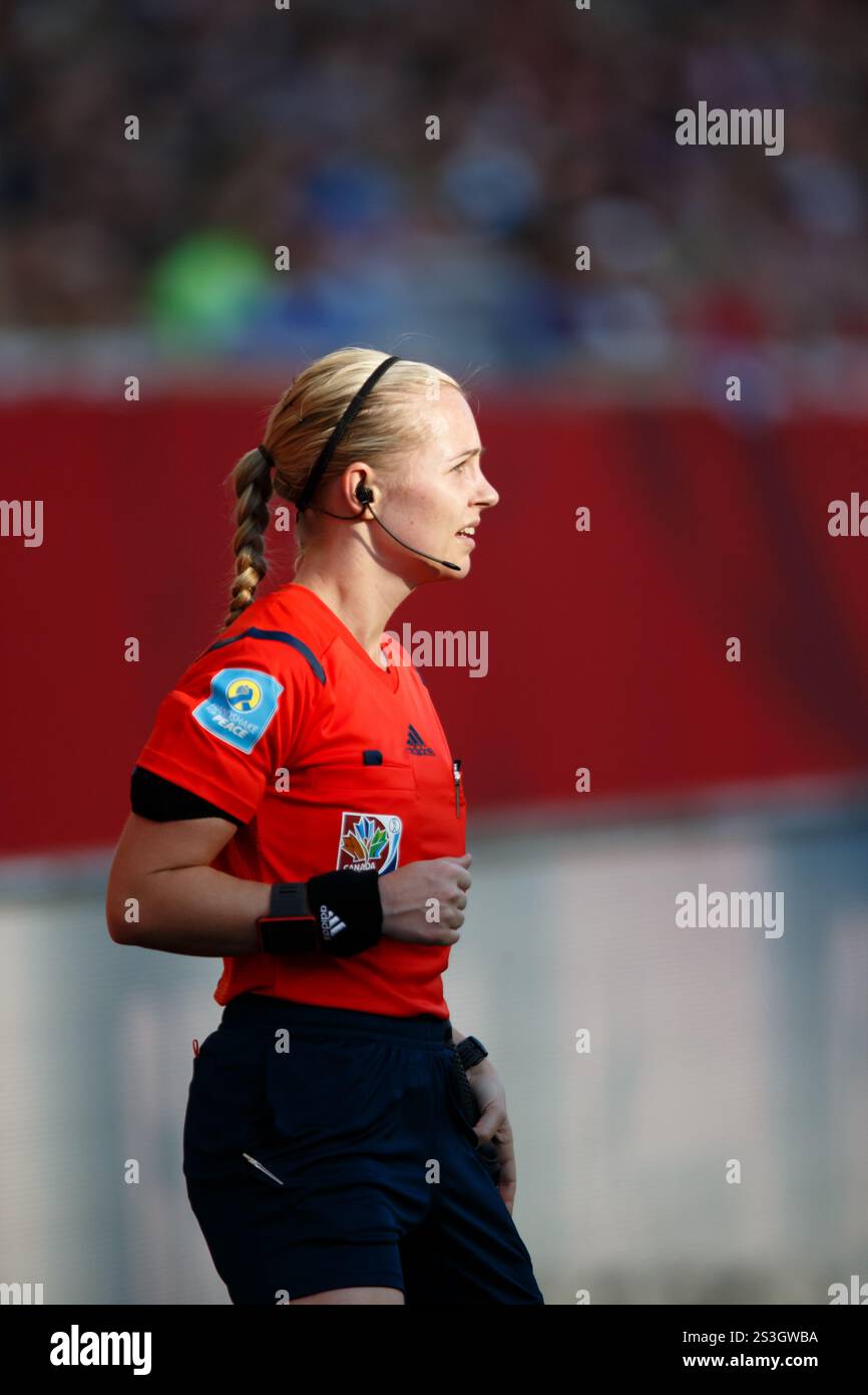 WINNIPEG, CANADA - JUNE 12: Assistant referee Sarah Jones officiates ...