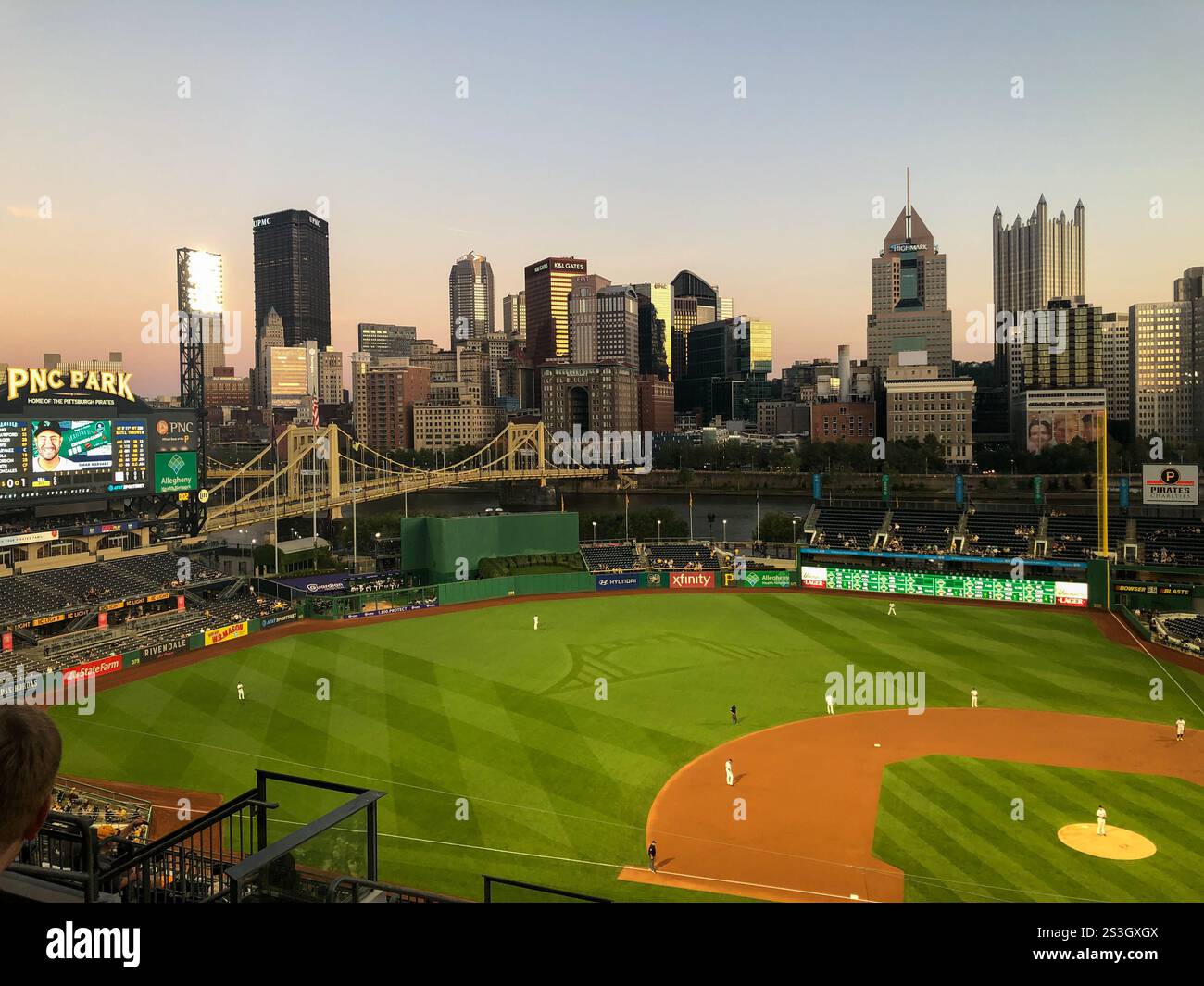 PNC Park, baseball stadium in Pittsburgh, Pennsylvania, at sunset ...