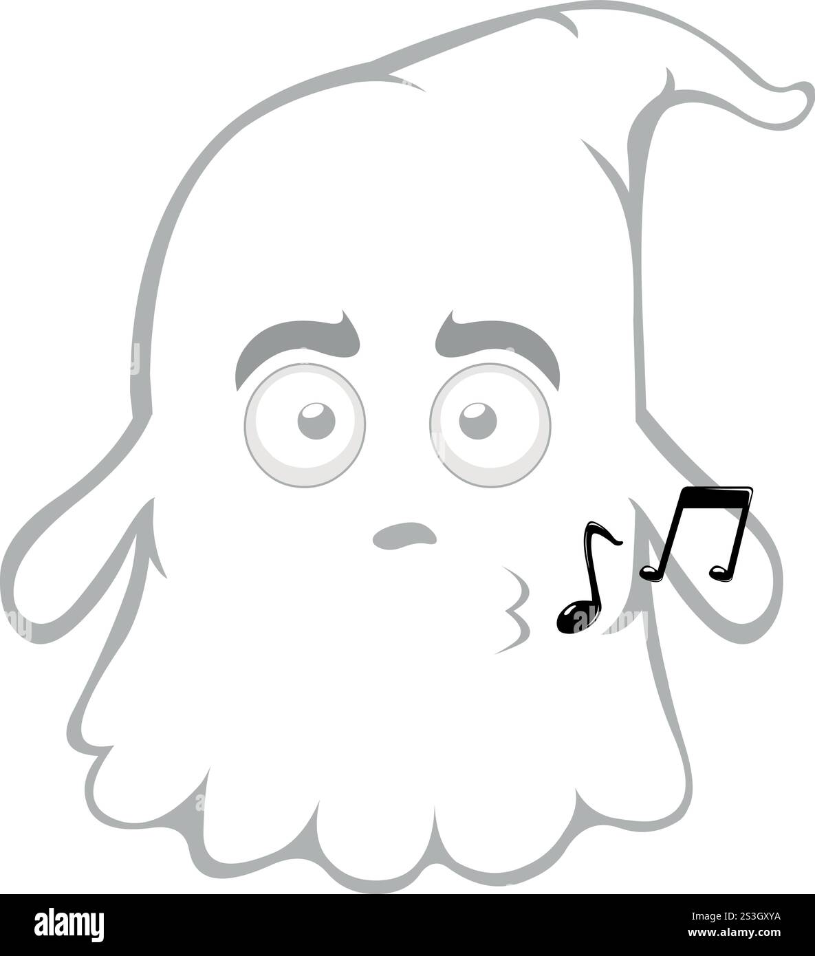 vector illustration character ghost cartoon, whistling with musical ...