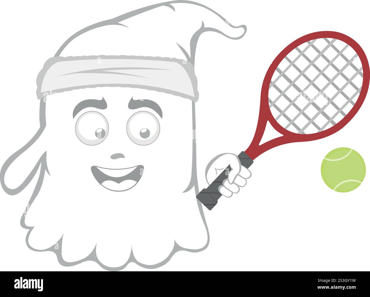 vector illustration character ghost cartoon, with a tennis racket and ...