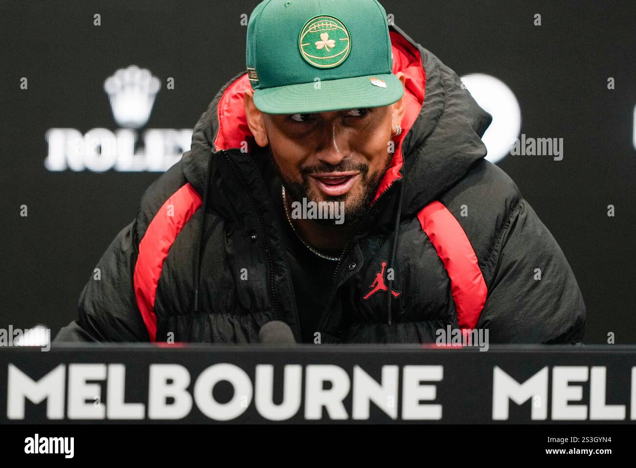 Australia's Nick Kyrgios answers questions at a press conference ahead ...