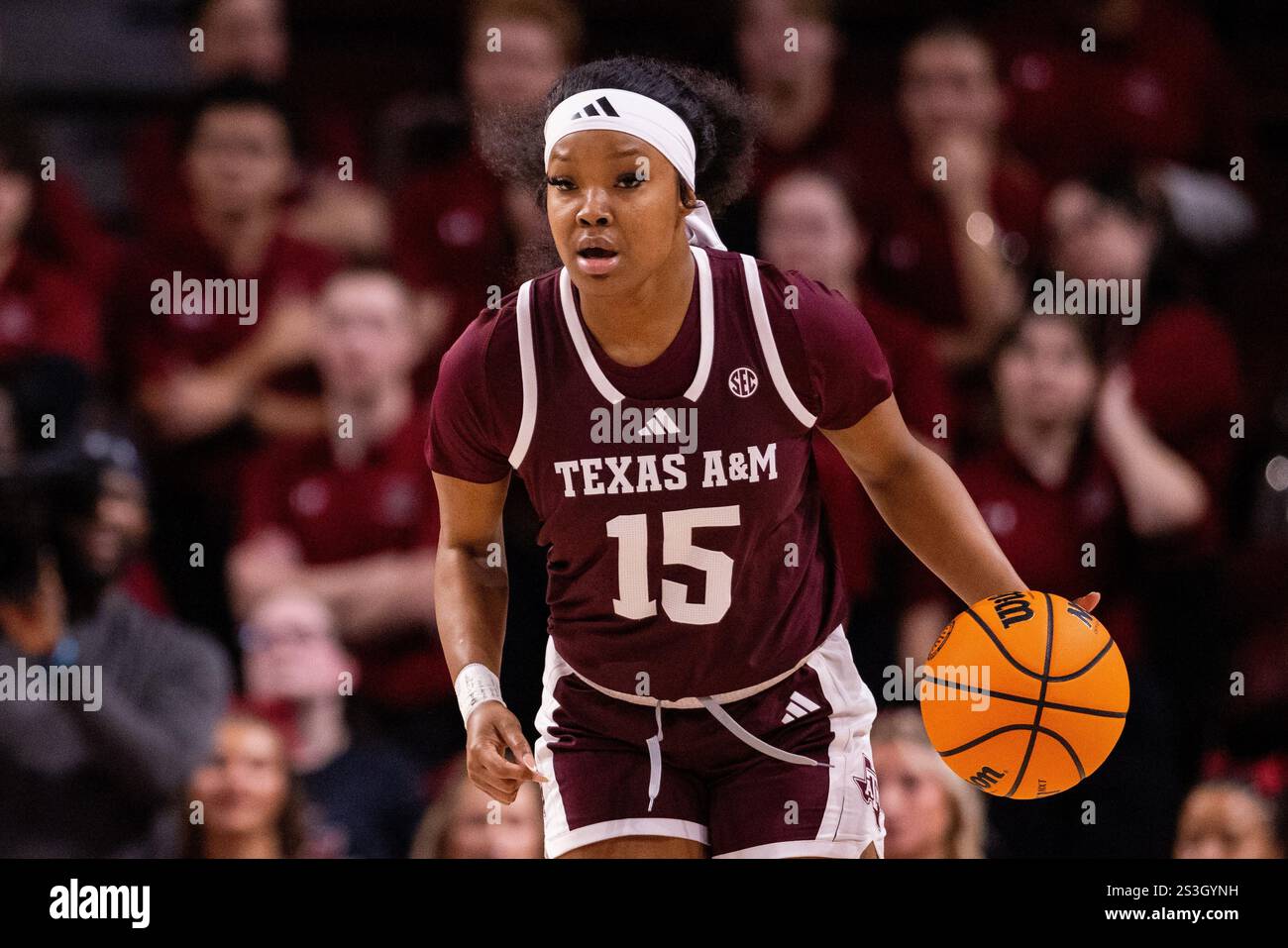 Columbia, SC, USA. 9th Jan, 2025. Texas A&M guard Sole Williams (15 ...