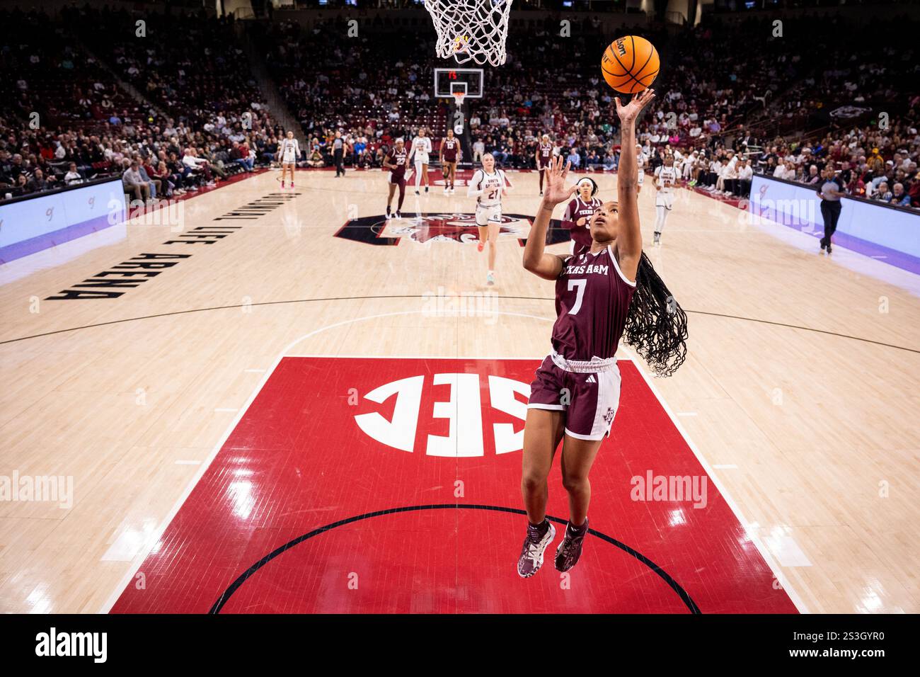 Columbia, SC, USA. 9th Jan, 2025. Texas A&M guard Kyndall Hunter (7 ...