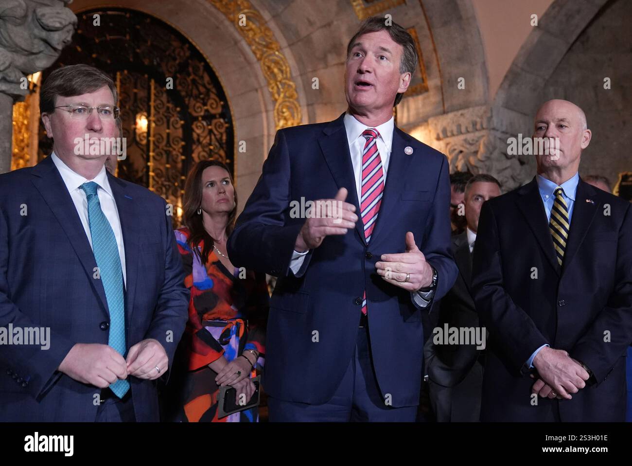 Virginia Gov. Glenn Youngkin, center, speaks as Mississippi Gov. Tate ...