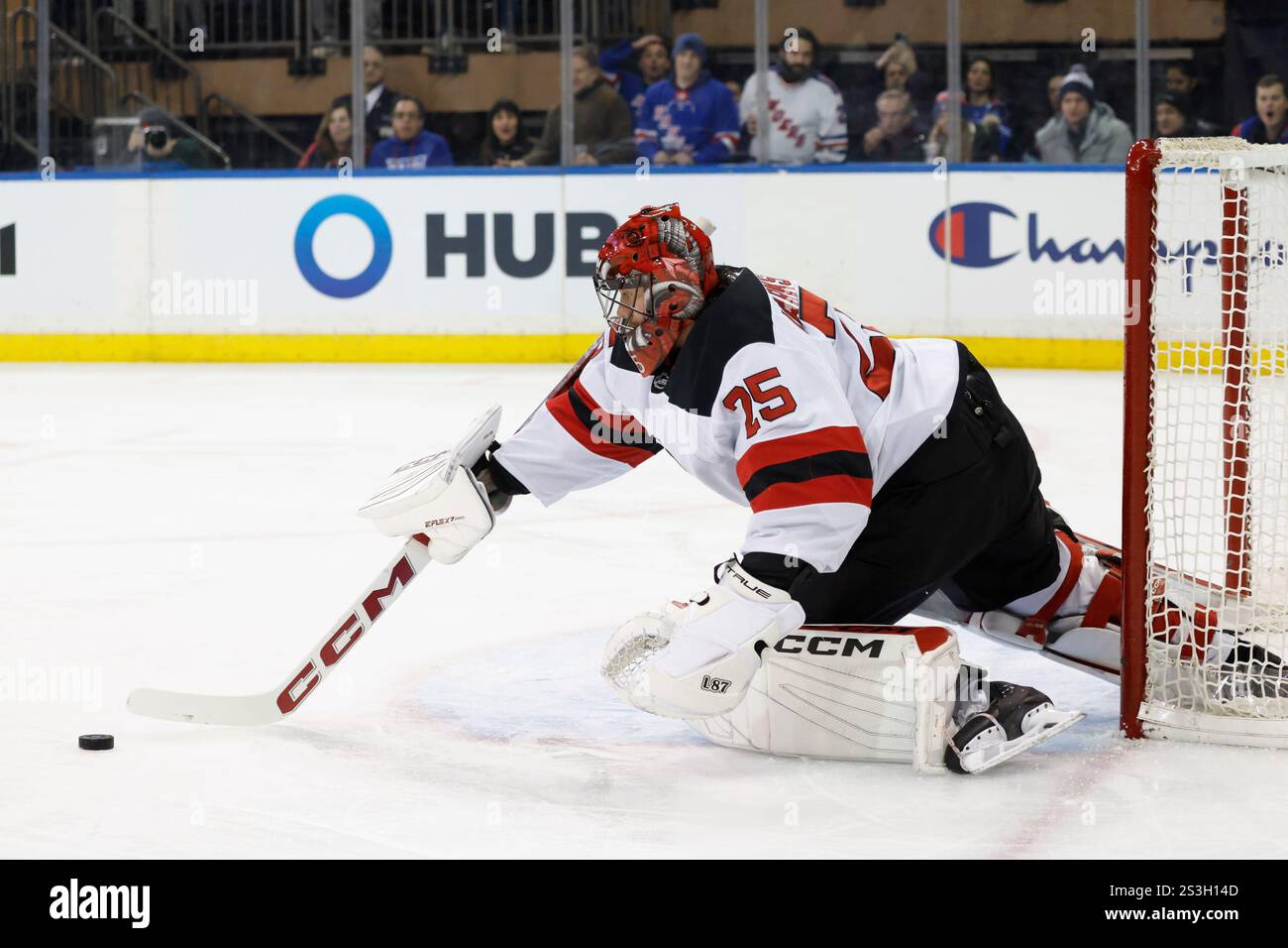 New Jersey Devils goaltender Jacob Markstrom (25) makes a save in the ...