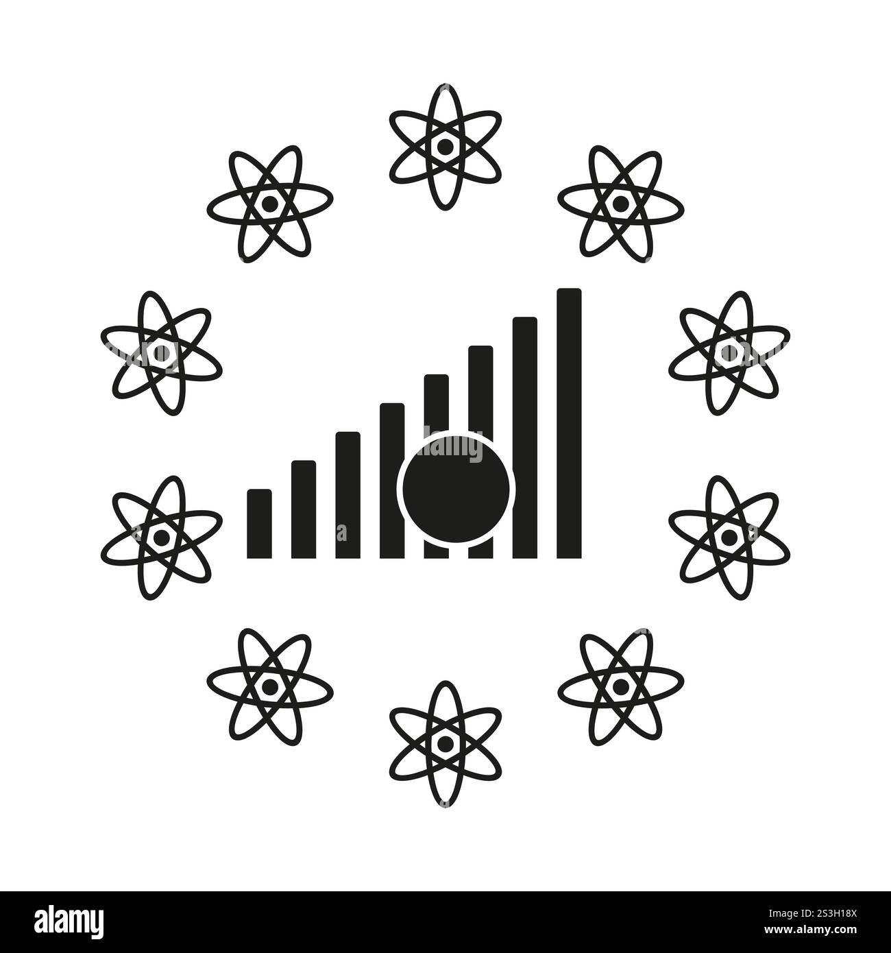 Scientific graph icon. Atoms around bar chart. Science vector ...