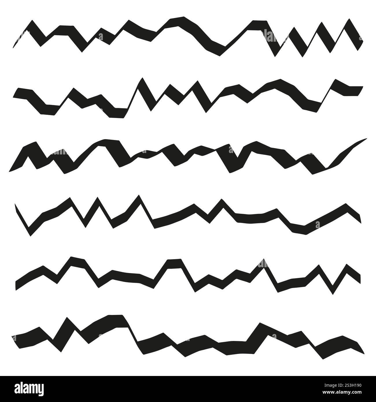Zigzag lines set. Bold abstract vector. Black geometric shapes. Dynamic wavy edges Stock Vector ...