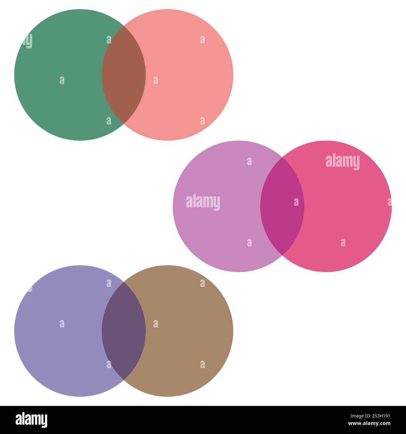 Overlapping circle shapes. Pink, green, purple, blue. Venn diagram ...