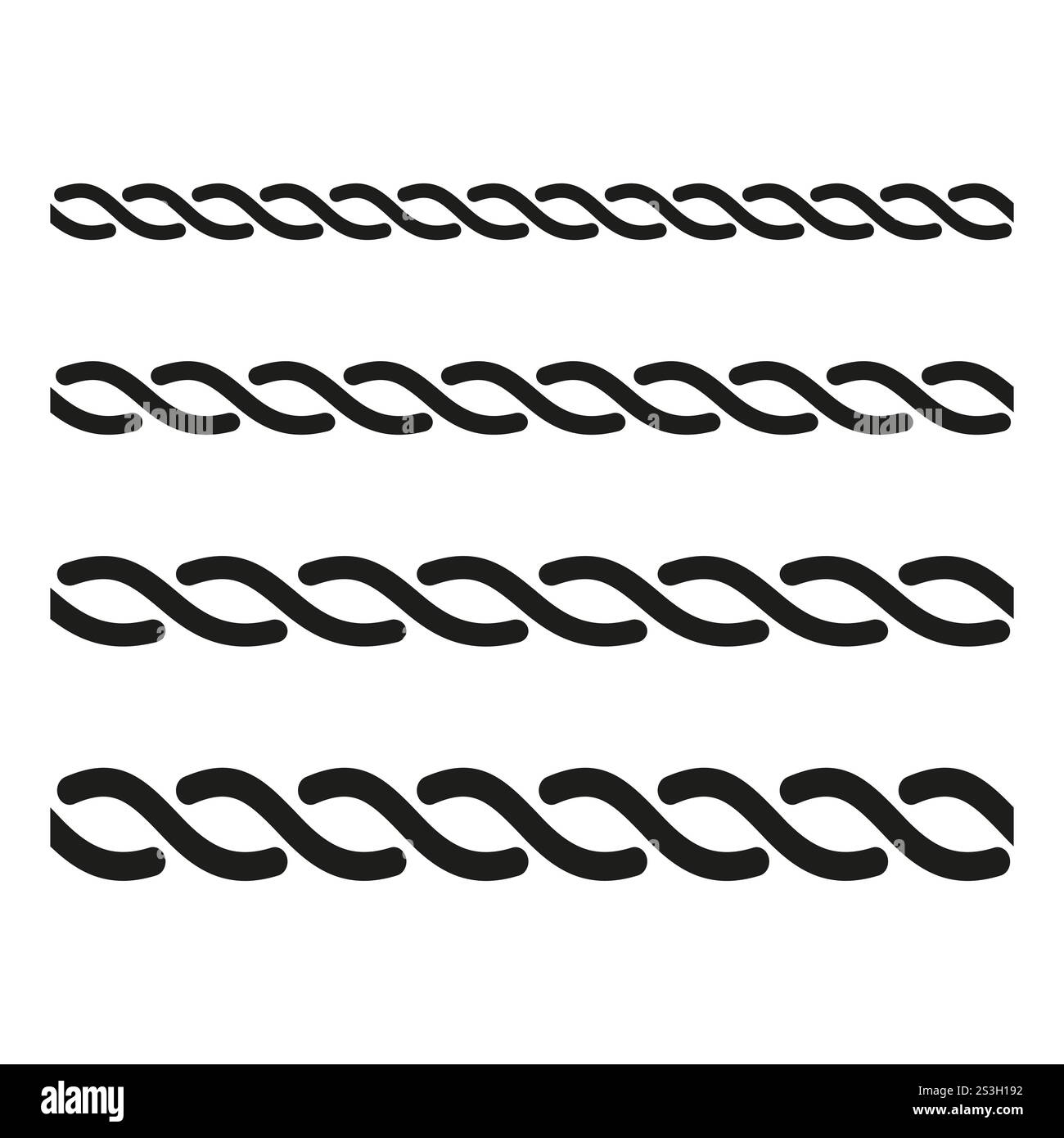 Braided rope elements. Abstract wave patterns. Horizontal black strands ...