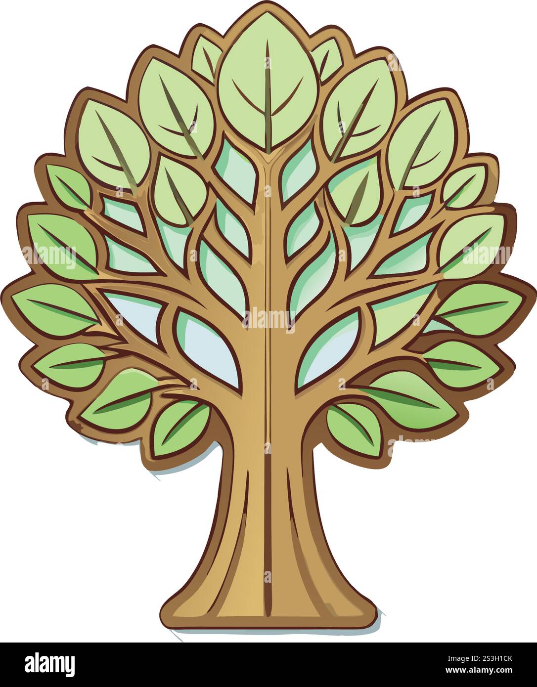 Minimalistic flat style tree illustration with vibrant green leaves and ...