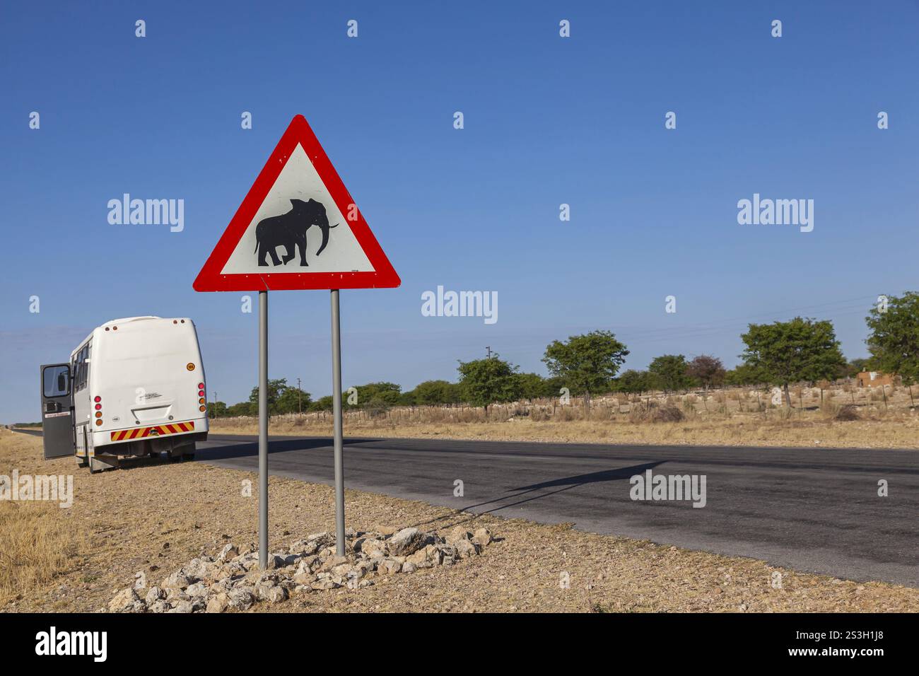 Traffic sign with warning of elephants, Namibia, Africa Stock Photo - Alamy