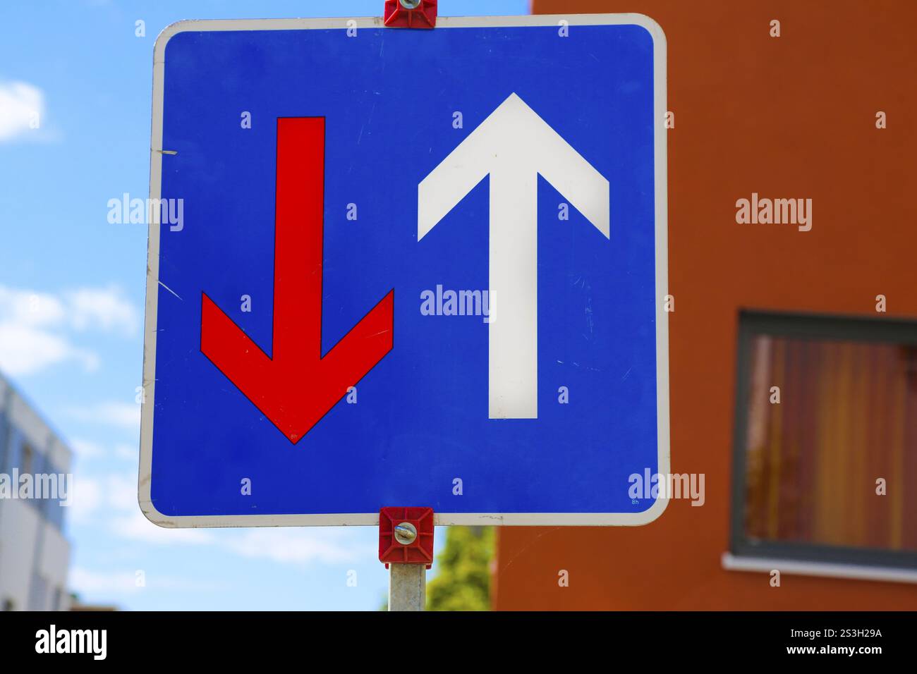 Traffic sign 308, priority over oncoming traffic, traffic sign, red and ...