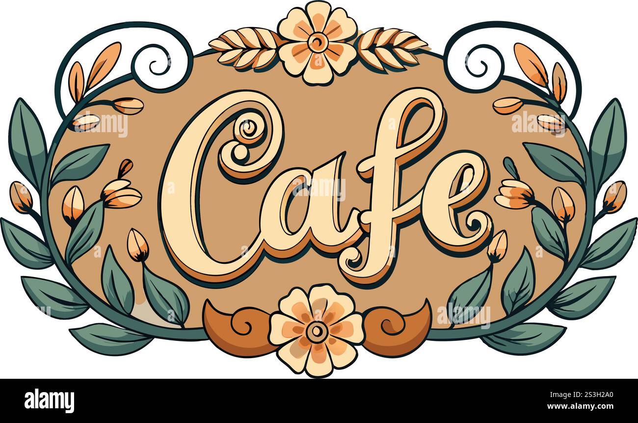 Stylish cafe signage in a laser cut design with floral motifs and ...