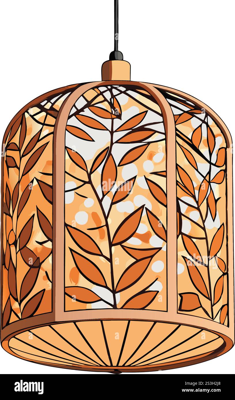 Beautifully detailed bamboo light fixture with nature inspired laser ...