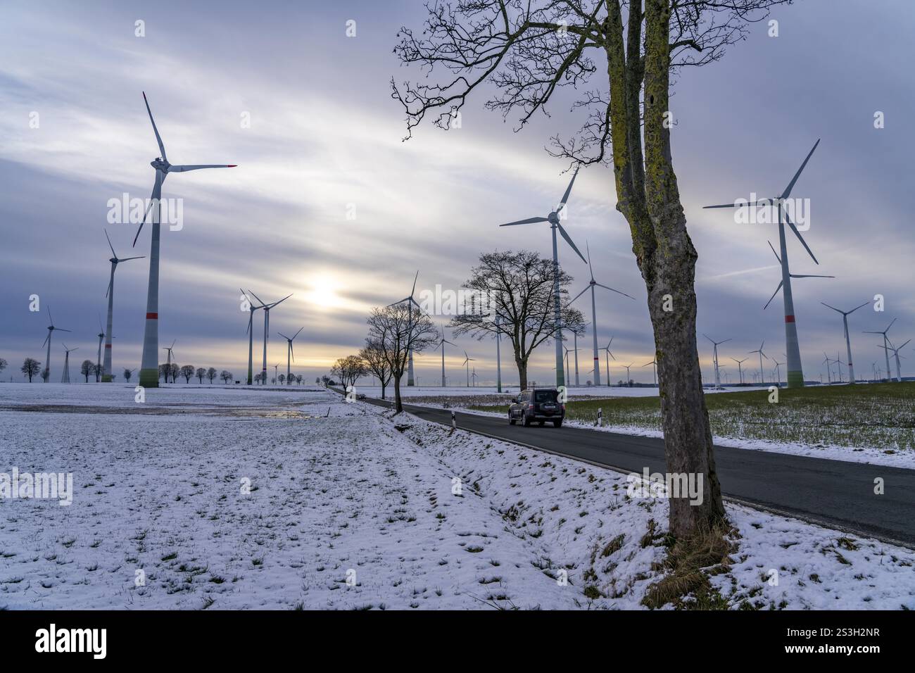 Country road, wind farm, north of Lichtenau, self-proclaimed energy ...