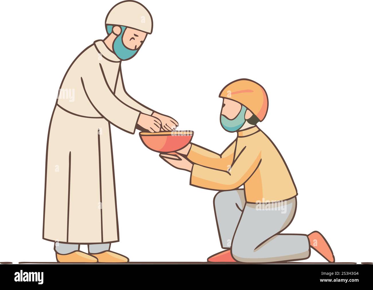 Vector artwork of a person performing an act of charity, emphasizing generosity, social ...