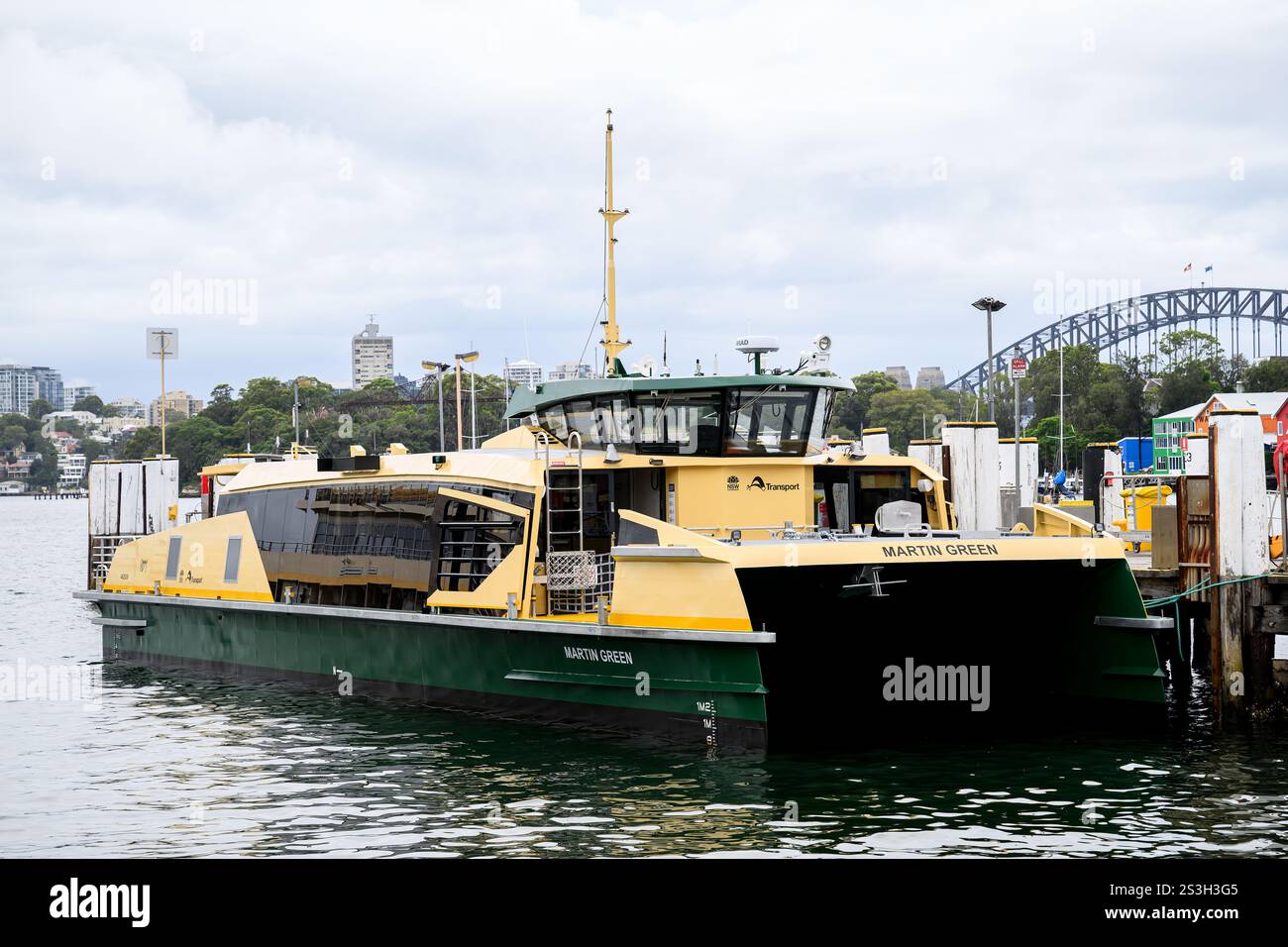 The Martin Green Parramatta River Class ferry is seen docked at Balmain ...