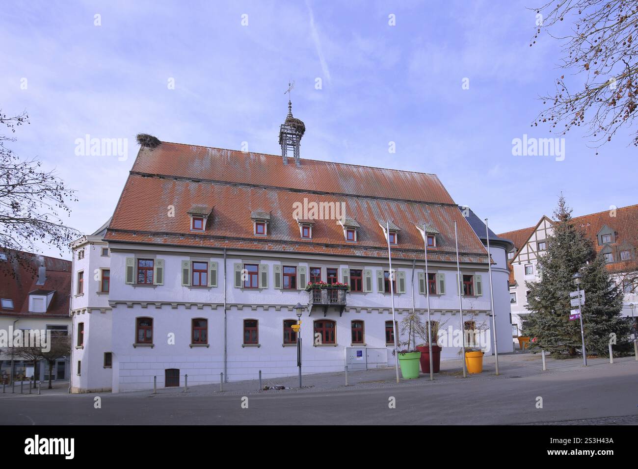 Town hall with spire, Langenau, Alb-Donau district, Swabian Alb, Baden ...