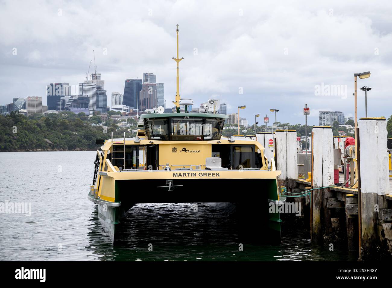 The Martin Green Parramatta River Class ferry is seen docked at Balmain ...