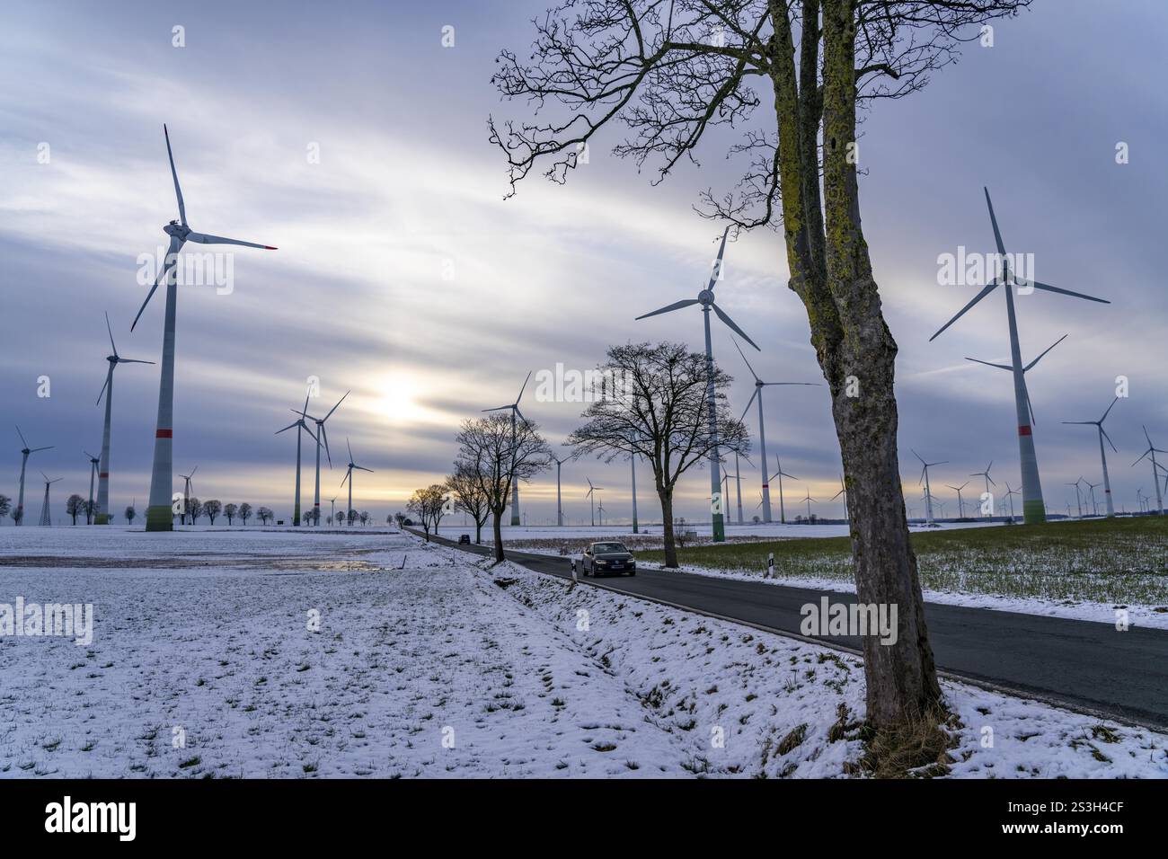Country road, wind farm, north of Lichtenau, self-proclaimed energy ...