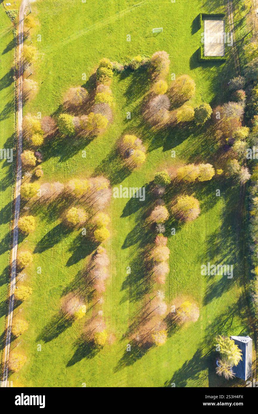Aerial view of the pilgrimage meadow with tree planting in the form of ...