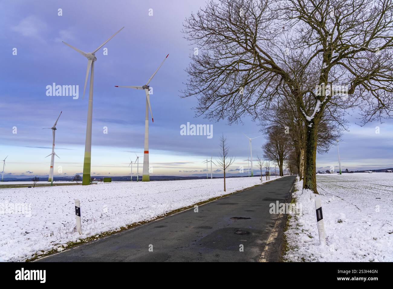 Country road, wind farm, north of Lichtenau, self-proclaimed energy ...