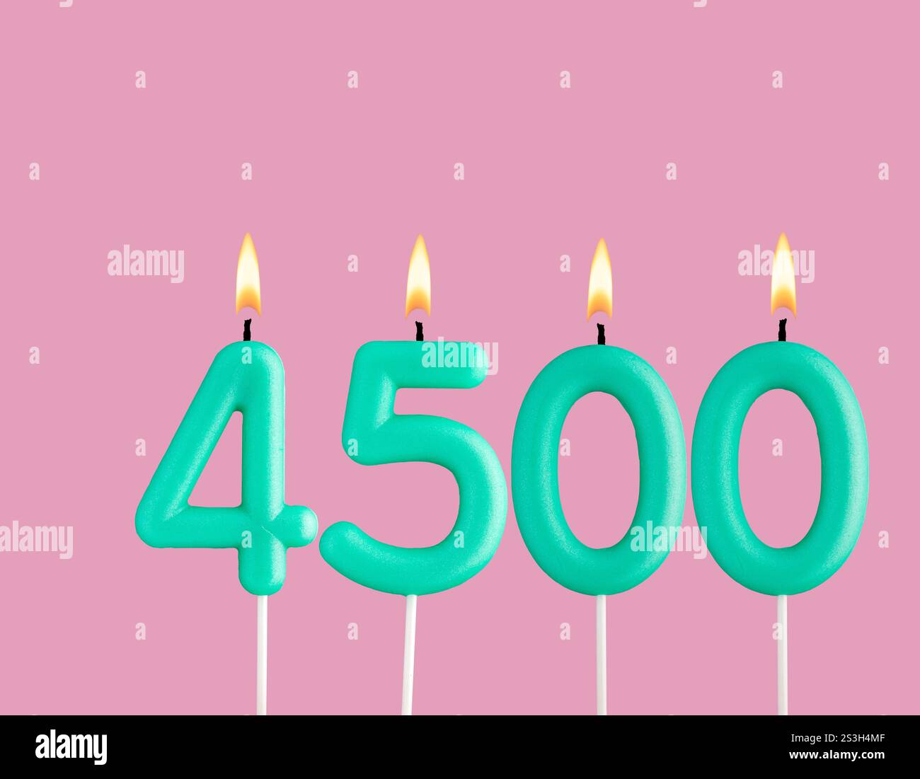 Green candle number 4500 - Birthday card on pastel pink background ...