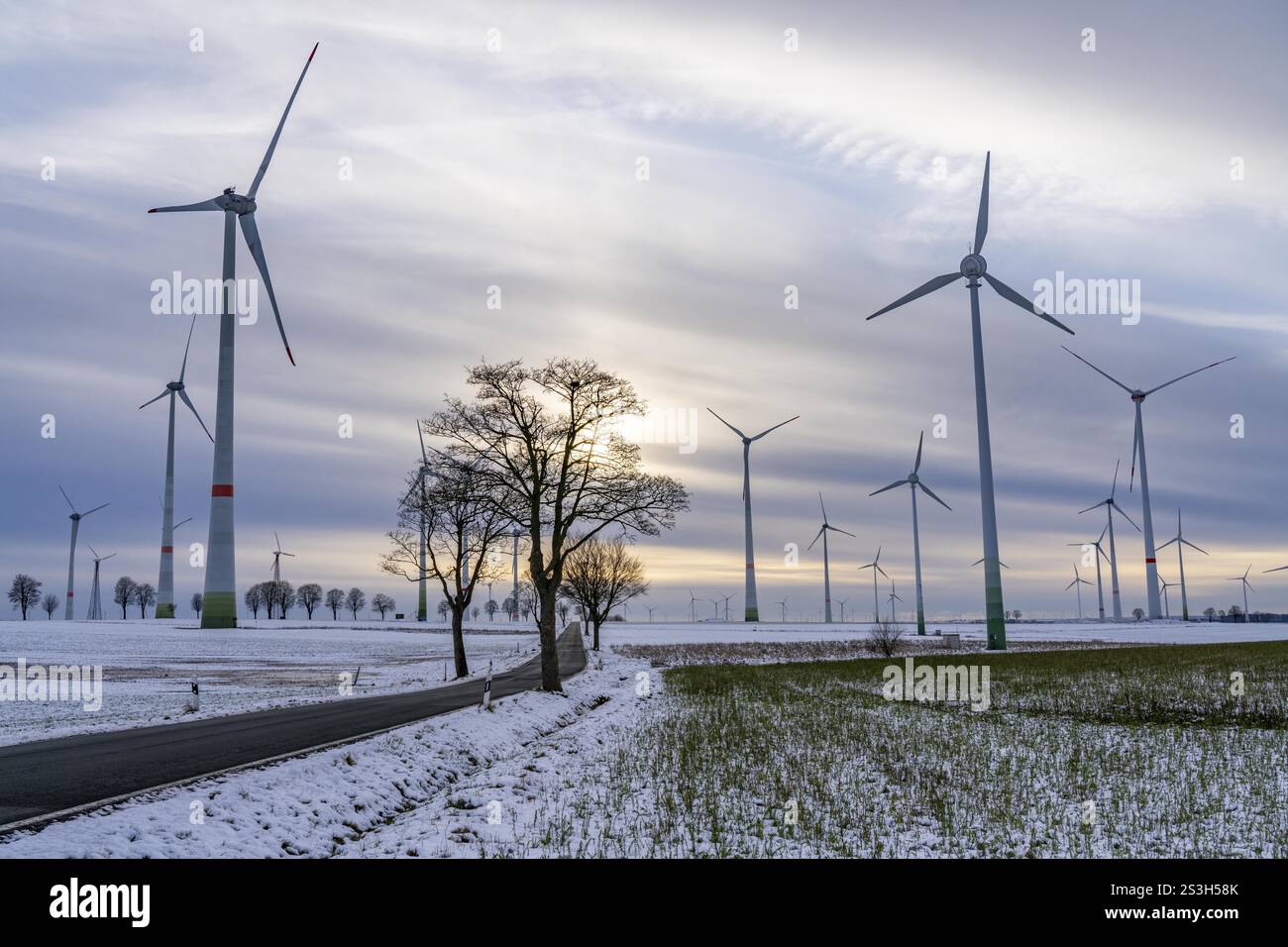Country road, wind farm, north of Lichtenau, self-proclaimed energy ...