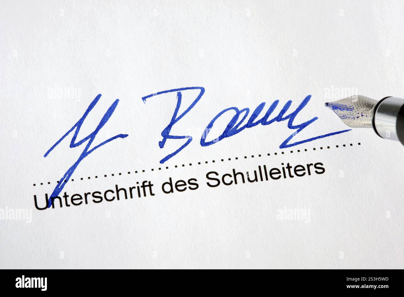 Signature on an official school document Reprimand or report card Stock ...