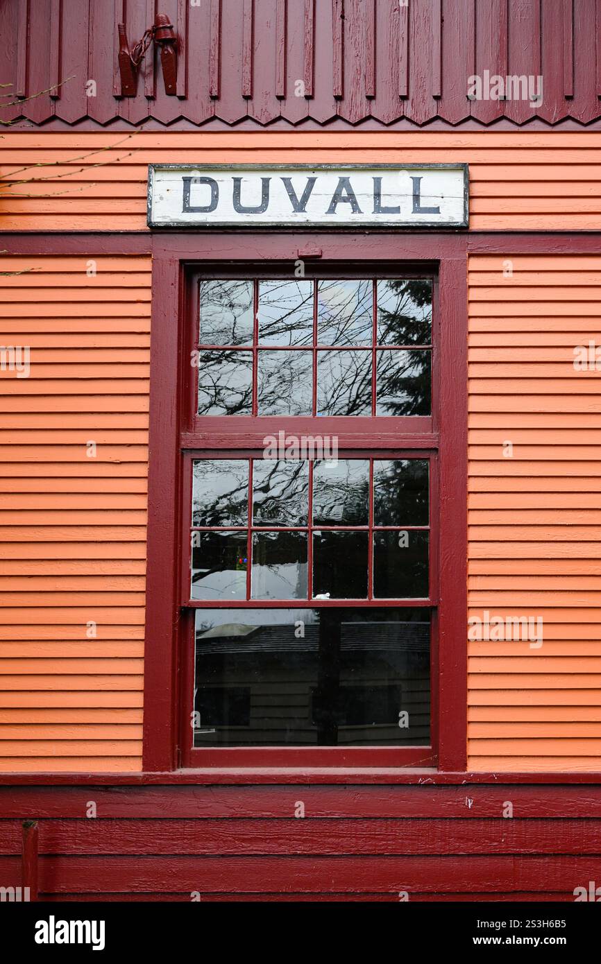 Duvall, WA, USA - January 2, 2025; Historic railroad depot window ...