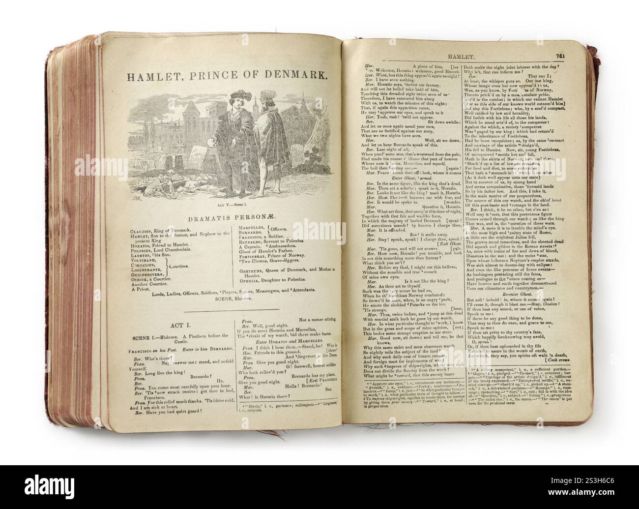 Old open book of William Shakespeare Hamlet Prince of Denmark published ...
