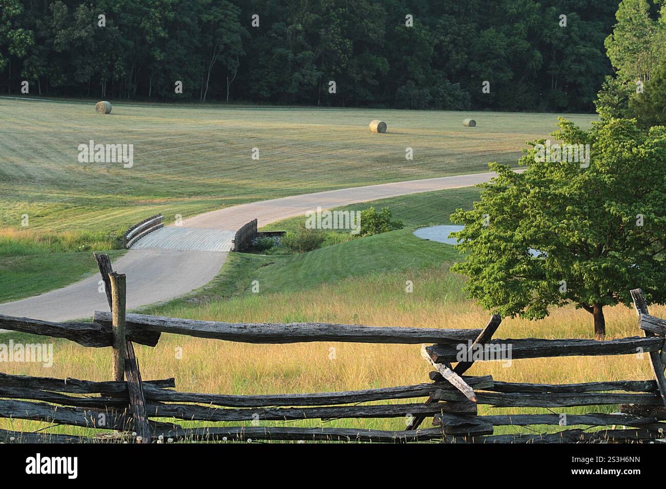 Forest, Virginia, USA. Trails and roads through farmland at Thomas ...