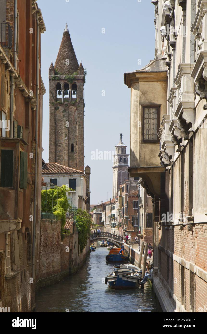 Rio di San Barnaba with two churches in the background, Dorsoduro ...