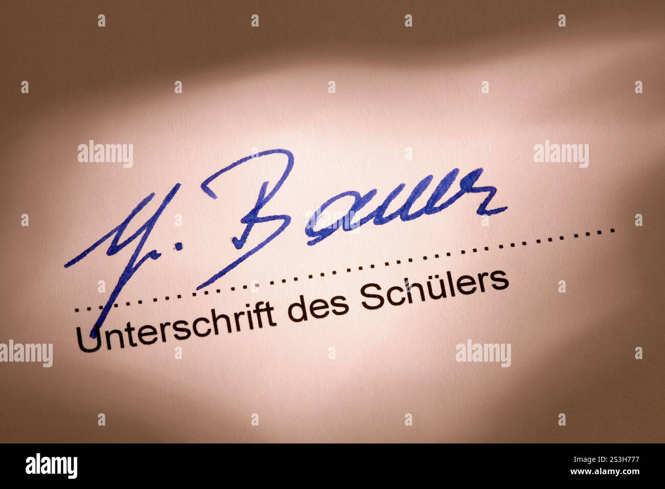 Signature on an official school document Reprimand or report card Stock ...