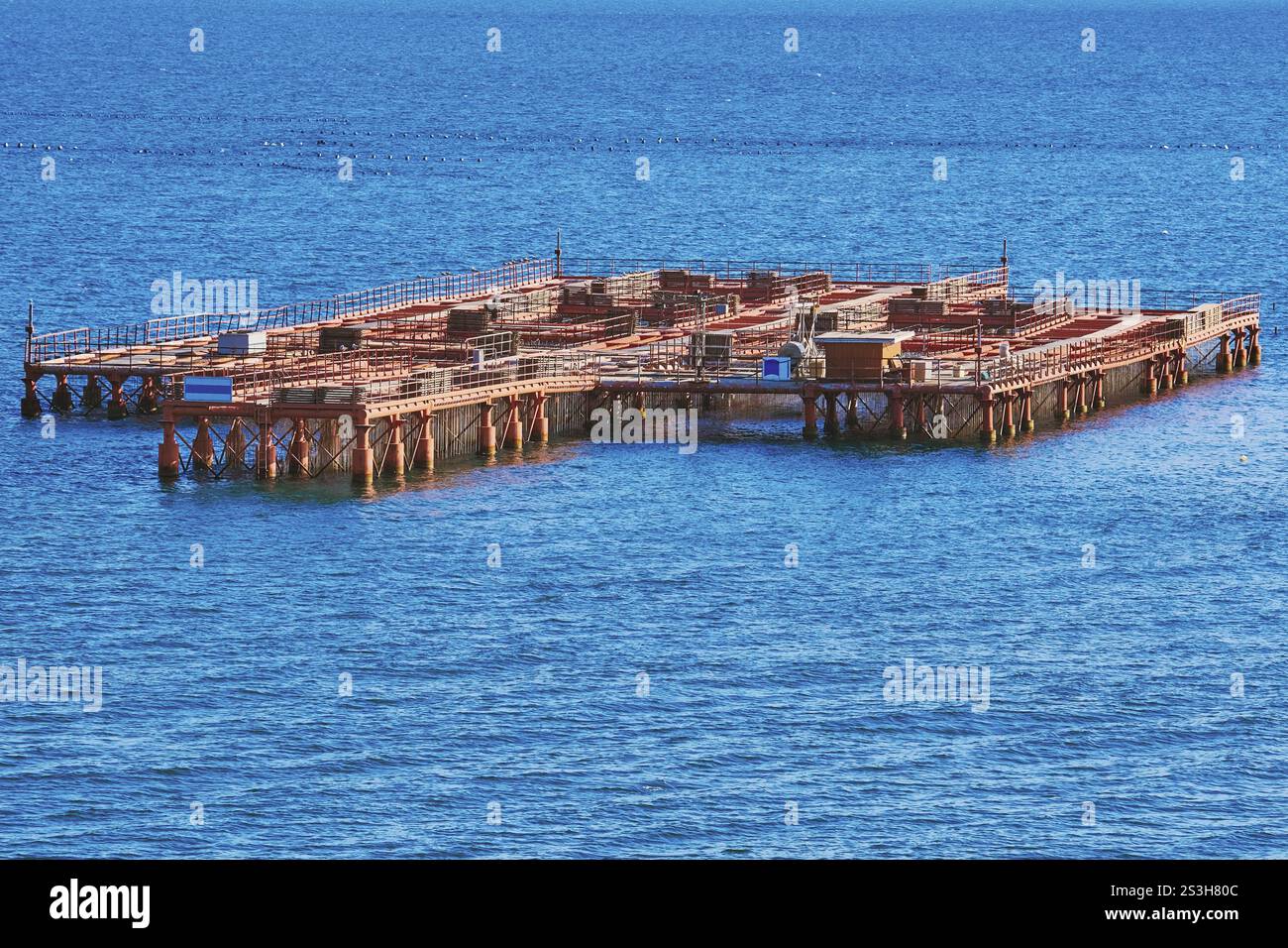 Mussel farming in the Black Sea Balchik, Bulgaria, Europe Stock Photo ...