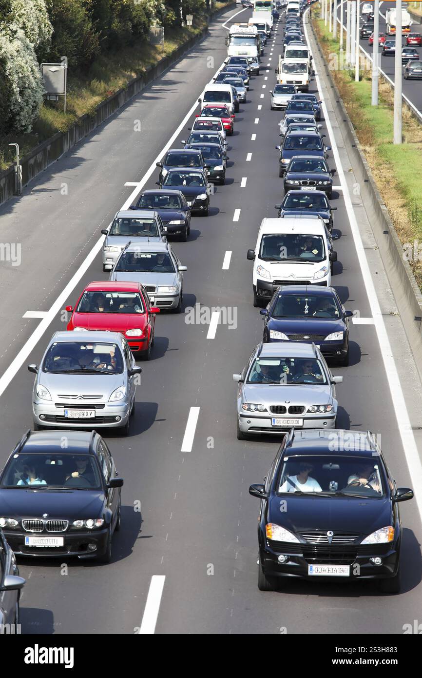 Traffic jam with cars on a motorway road, Austria, Europe Stock Photo ...
