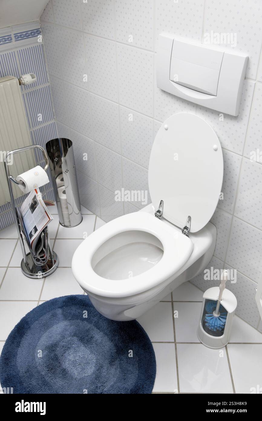 Toilet with open WC seat Stock Photo - Alamy